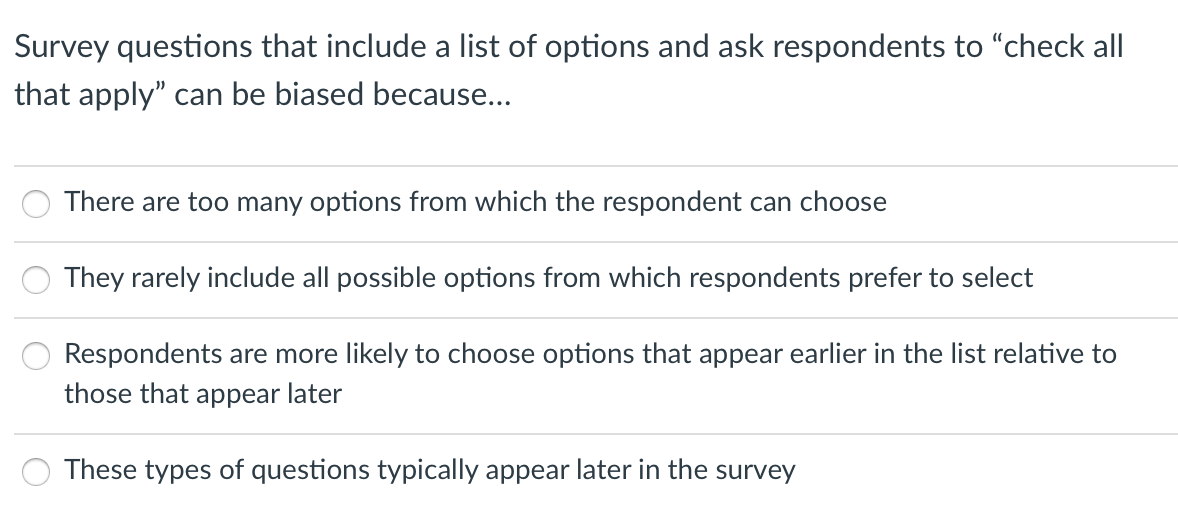 Solved Survey questions that include a list of options and | Chegg.com