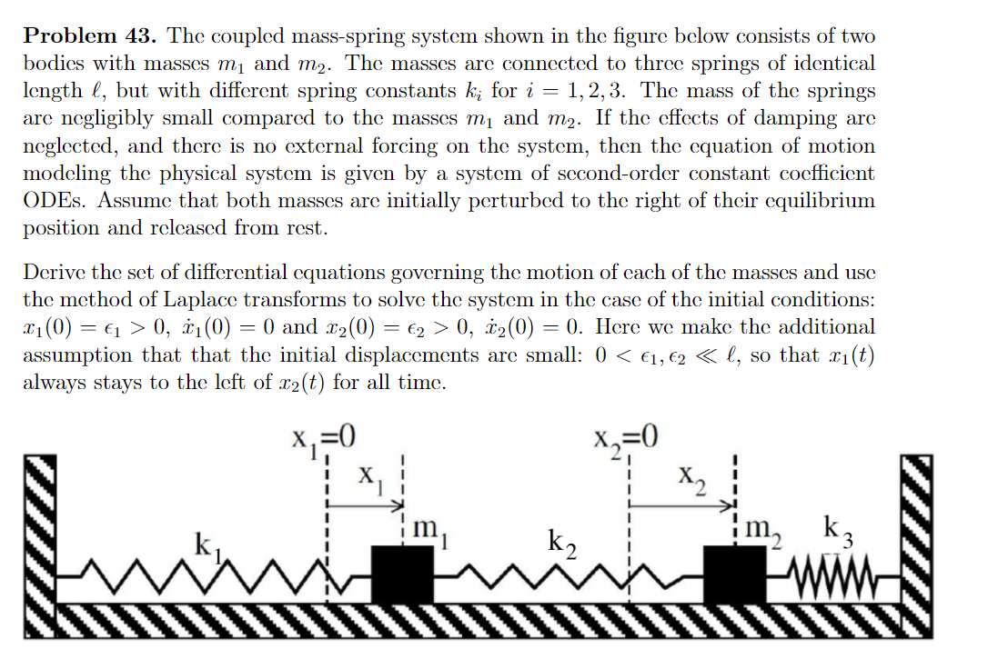 Solved Problem 43. The coupled mass-spring system shown in | Chegg.com