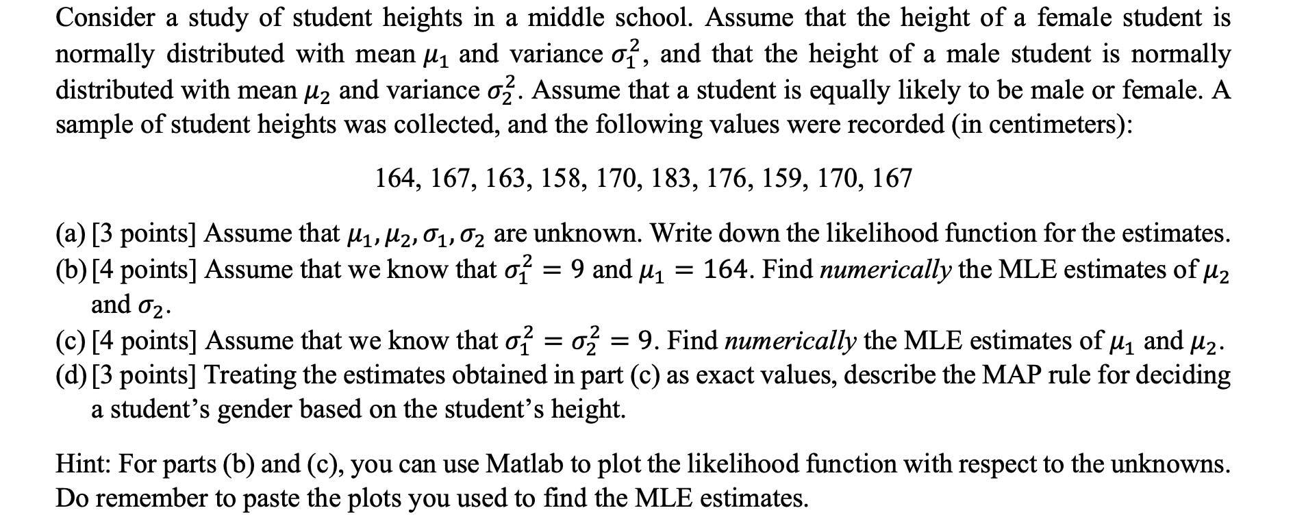 Solved Consider a study of student heights in a middle | Chegg.com