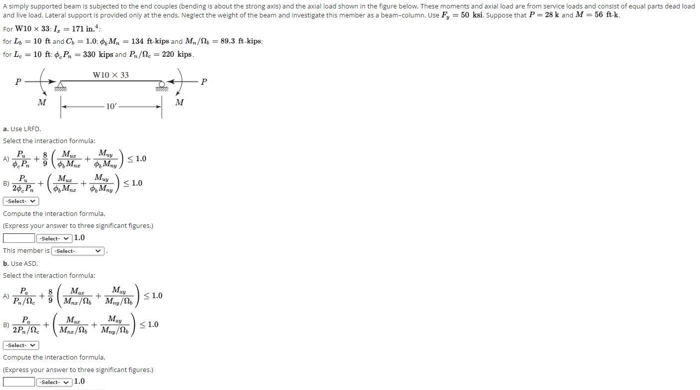 Solved For W10×33:Ix=171in4; for Lb=10ft and | Chegg.com