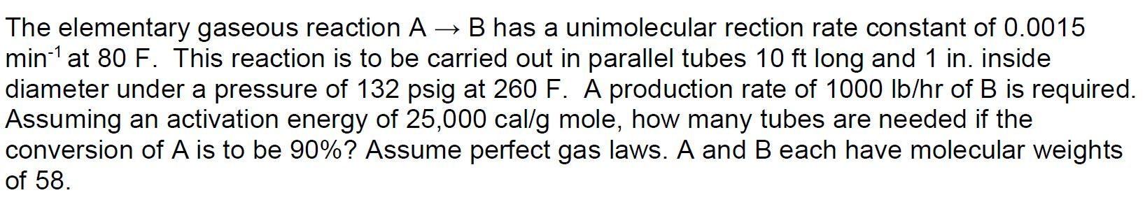 Solved The elementary gaseous reaction A → B has a | Chegg.com