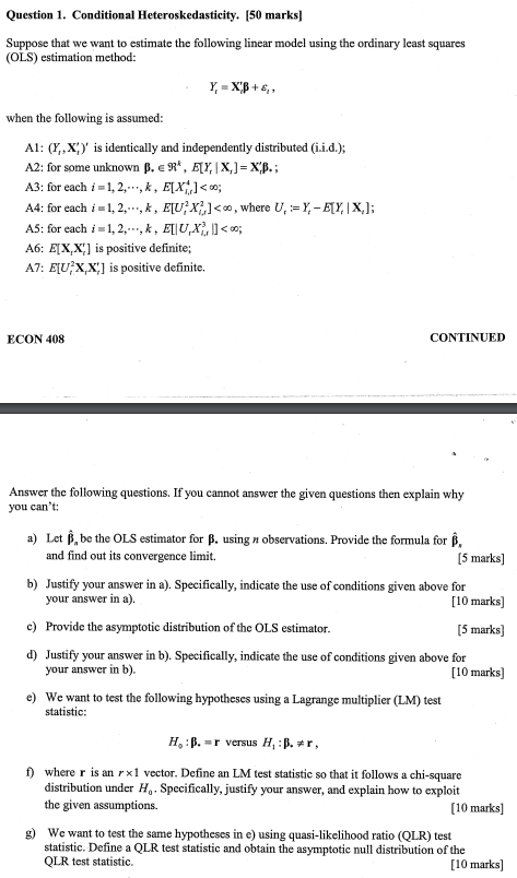 Question 1. Conditional Heteroskedasticity. [50 | Chegg.com