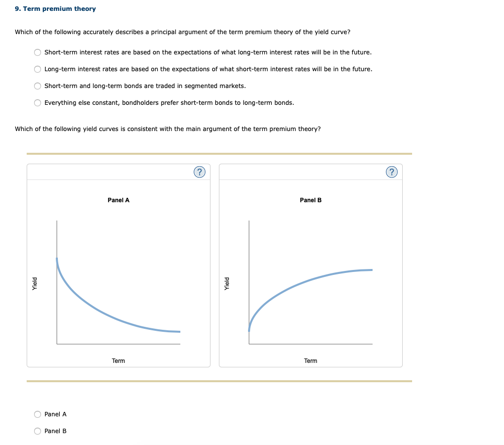 Solved 9. Term premium theory Which of the following | Chegg.com