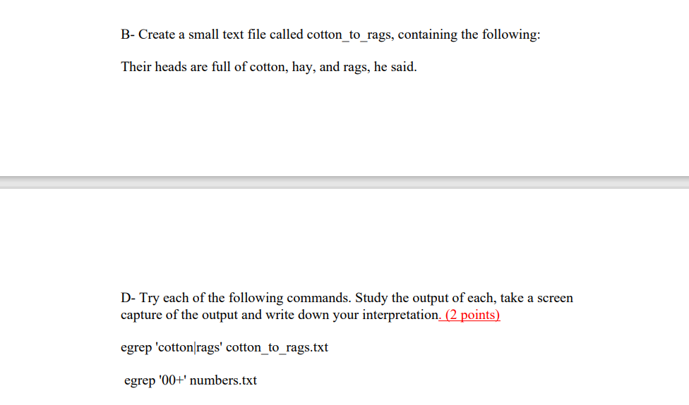 Solved B Create A Small Text File Called Cottontorags