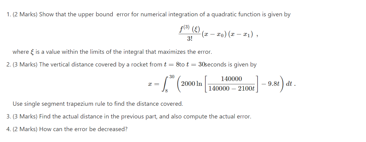 Solved 1. (2 Marks) Show that the upper bound error for | Chegg.com
