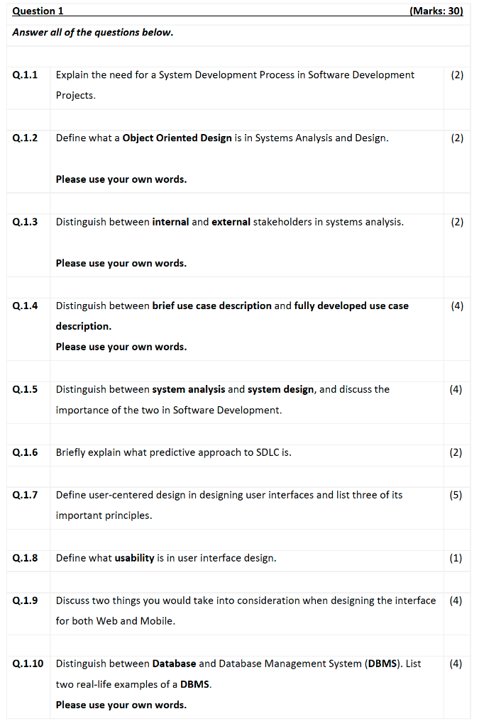 Solved Question 1 Answer all of the questions below. Q.1.1 | Chegg.com