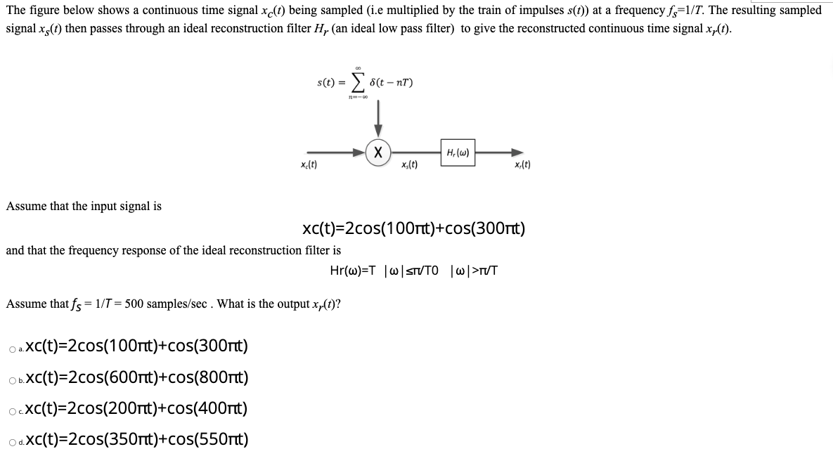 Solved The figure below shows a continuous time signal xc(t) | Chegg.com