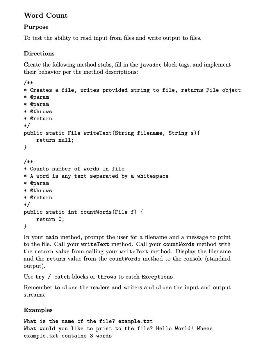 Solved Word Count Purpose To test the ability to read input | Chegg.com