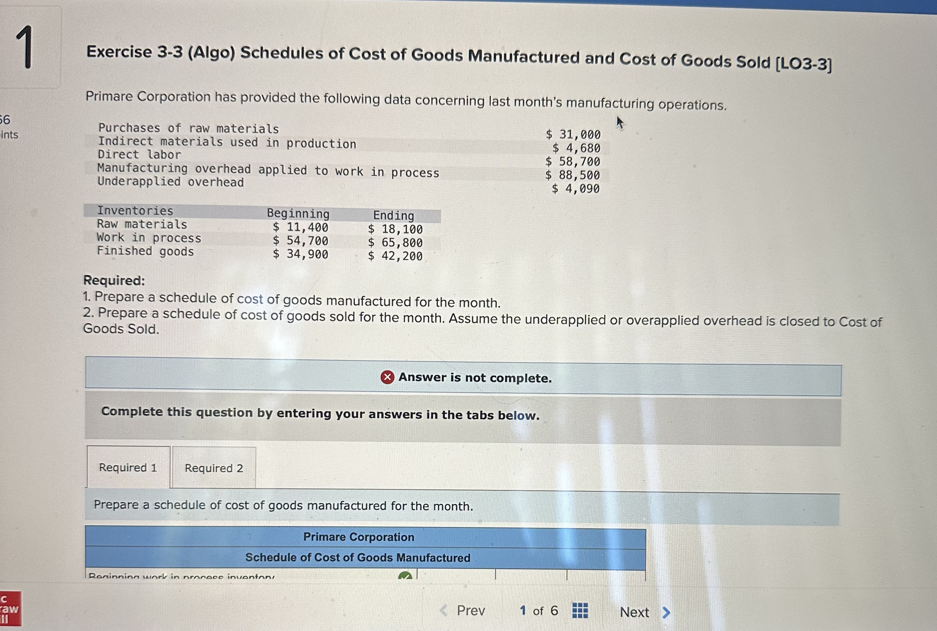 Solved Exercise 3-3 (Algo) Schedules of Cost of Goods | Chegg.com