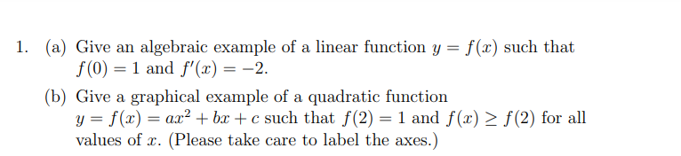 Solved (a) Give an algebraic example of a linear function | Chegg.com