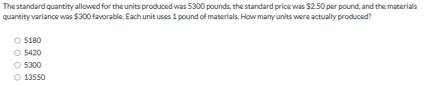 Solved The standard quantity allowed for the units produced | Chegg.com
