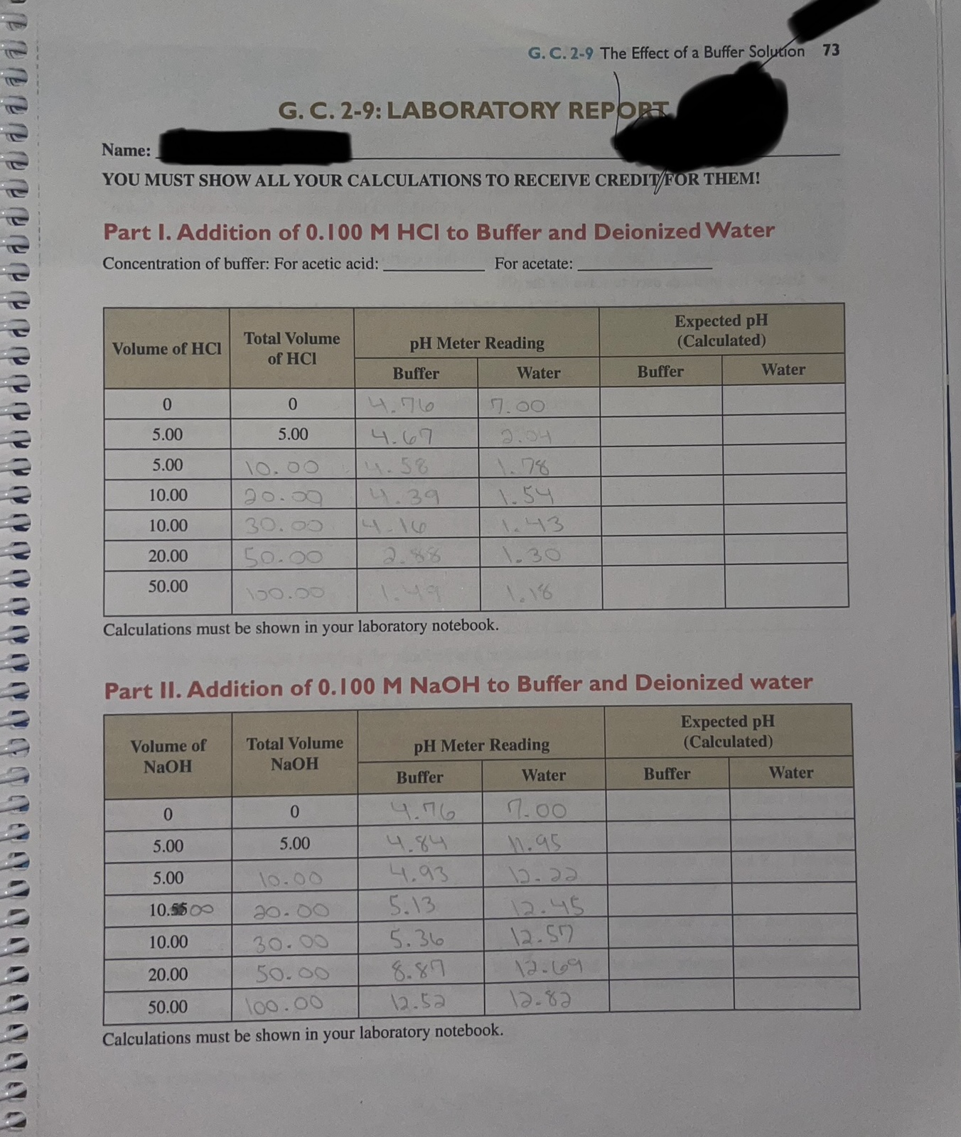 Solved I need help with the expected pH calculations for | Chegg.com