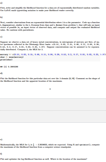 Solved Finst, write and simplify the likelihood function for | Chegg.com