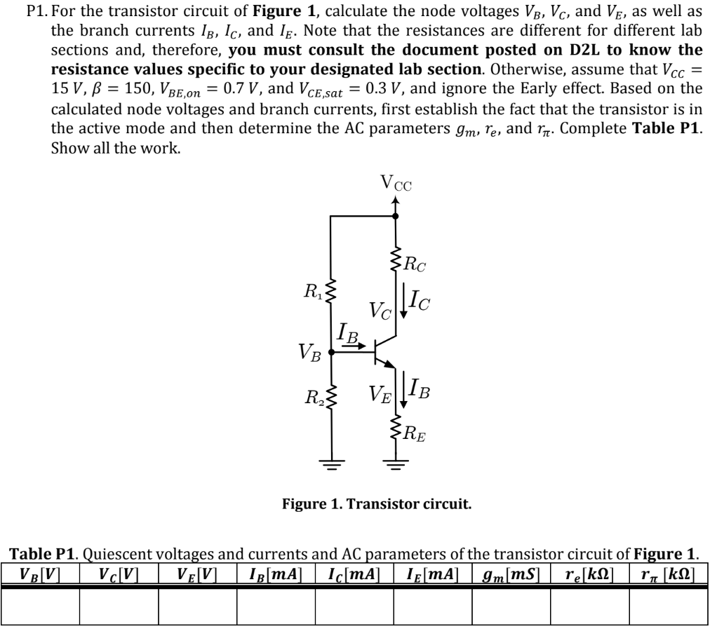Solved P1. For the transistor circuit of Figure 1, | Chegg.com