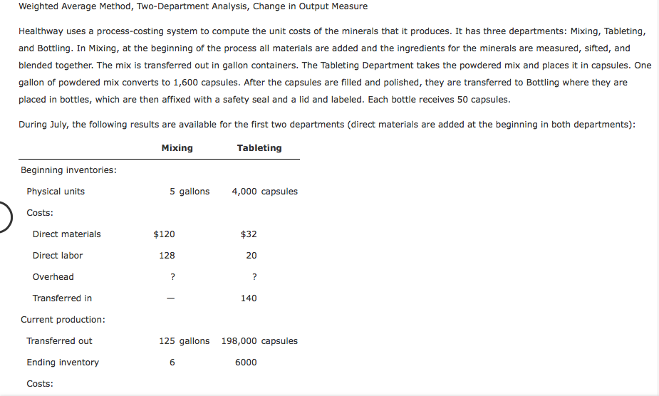 Solved Weighted Average Method, Two-Department Analysis, | Chegg.com