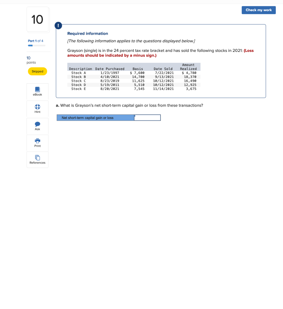 Solved Check my work 10 Part 1 of 4 Required information | Chegg.com