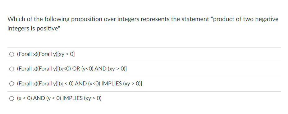 Solved Which of the following proposition over integers | Chegg.com