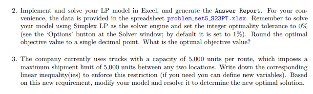 Solved 2. Implement and solve your LP model in Excel, and | Chegg.com