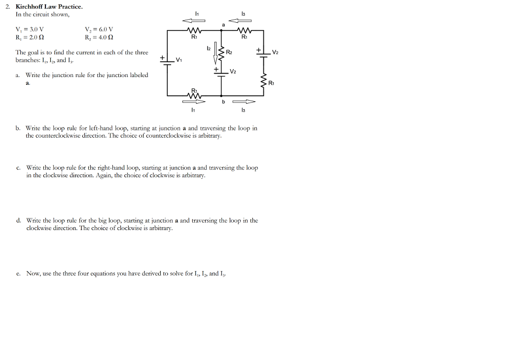 Solved 2. Kirchhoff Law Practice In the circuit shown, I3 | Chegg.com