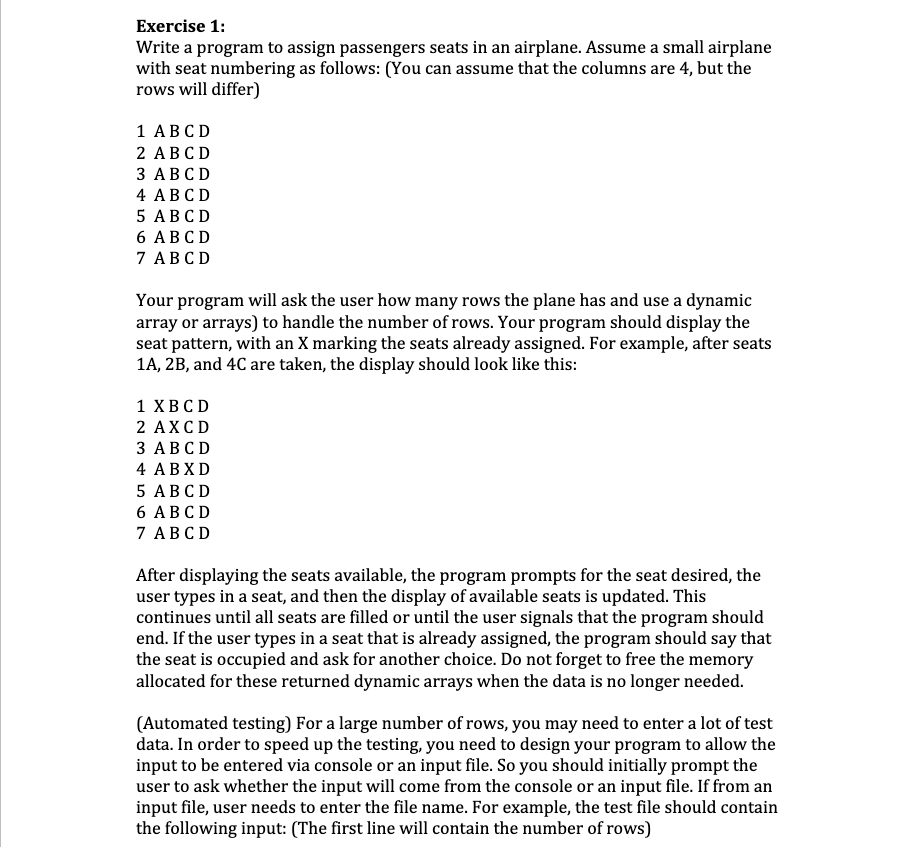 Solved Exercise 1: Write a program to assign passengers | Chegg.com