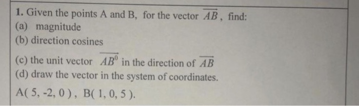 Solved 1. Given the points A and B, for the vector AB, find: | Chegg.com