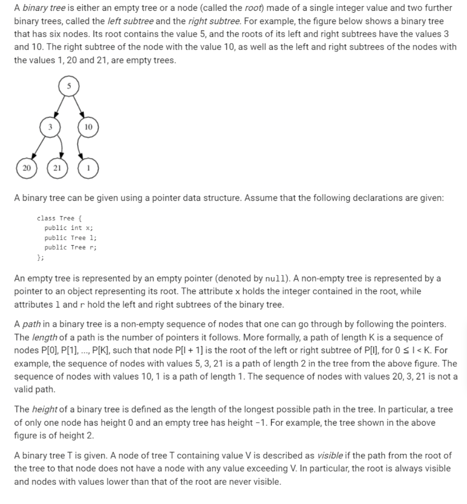 Solved A binary tree is either an empty tree or a node | Chegg.com