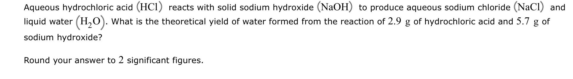 Solved Aqueous hydrochloric acid (HCl) reacts with solid | Chegg.com