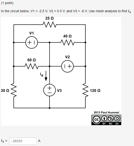 Solved (1 ﻿point)In the circuit below, V1=-2.5V,V2=0.5V, | Chegg.com