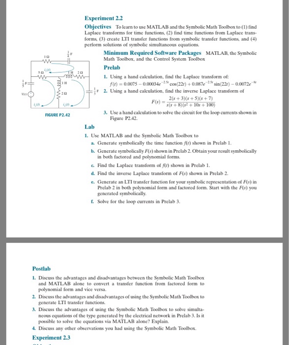 Solved Experiment 2.2 Objectives To learn to use MATLAB and | Chegg.com