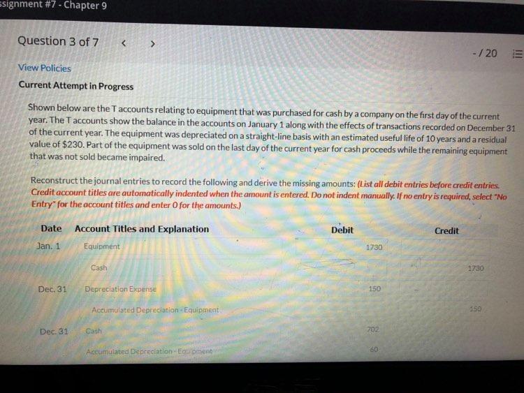Solved ssignment #7 - Chapter 9 Question 3 of 7 - /20 III | Chegg.com