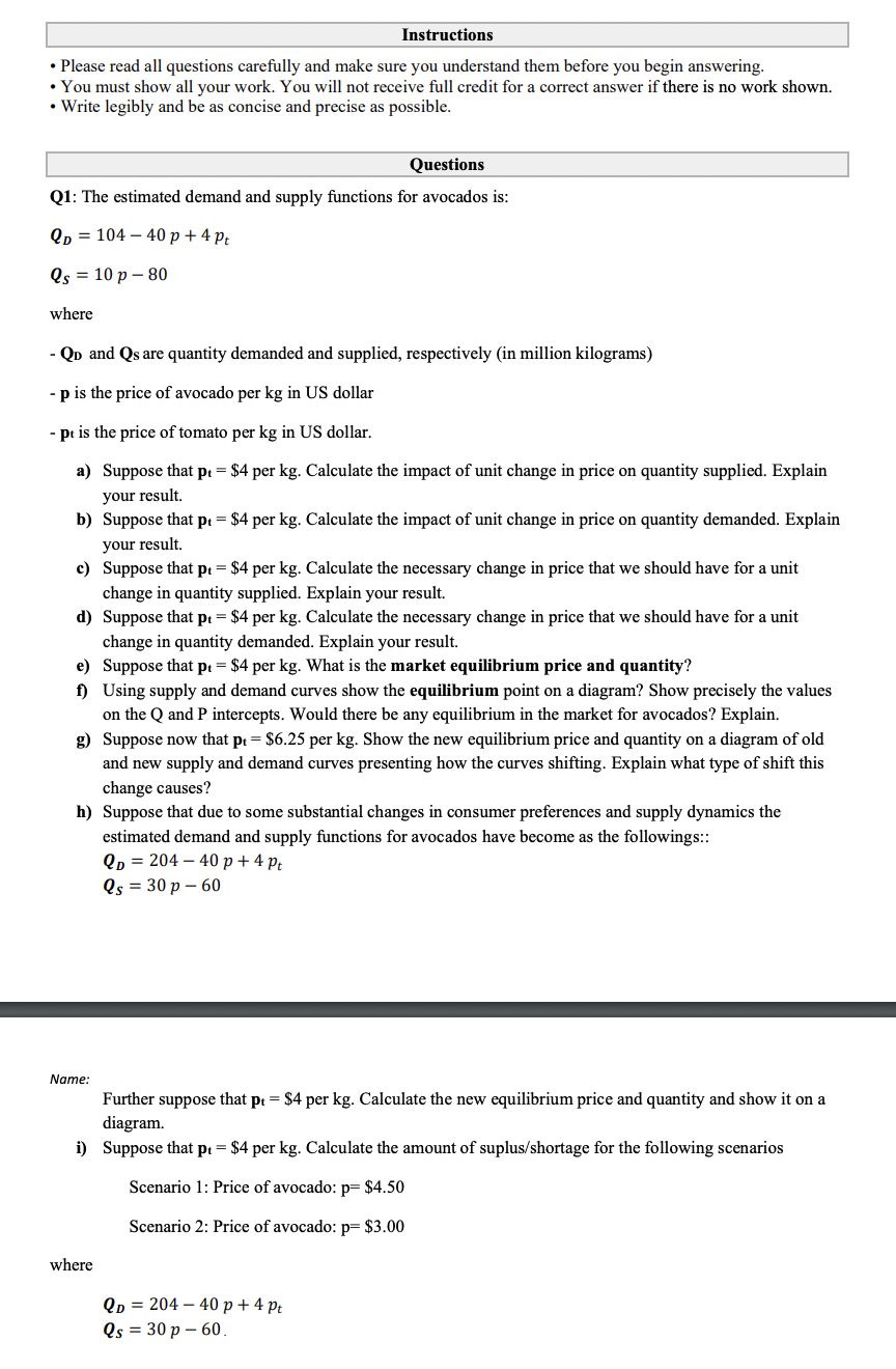 Solved - Please read all questions carefully and make sure | Chegg.com