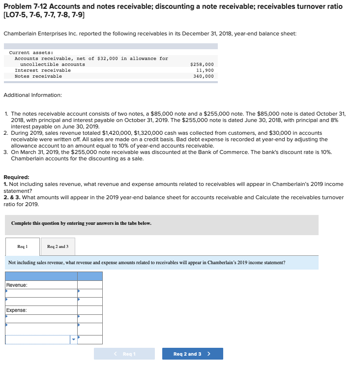 Solved Problem 7-12 Accounts and notes receivable; | Chegg.com