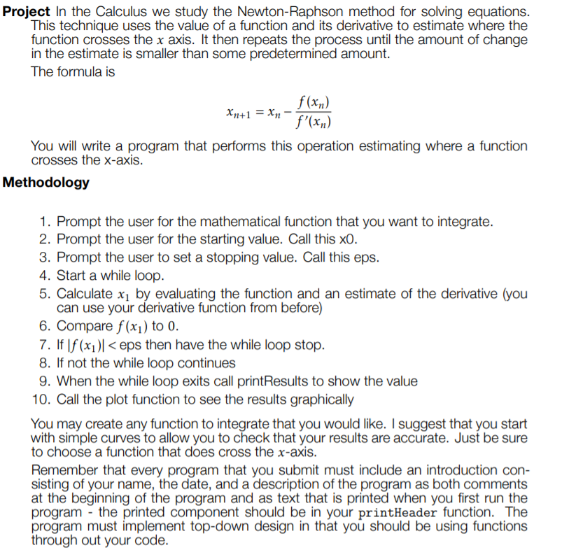 Project in the Calculus we study the Newton-Raphson | Chegg.com