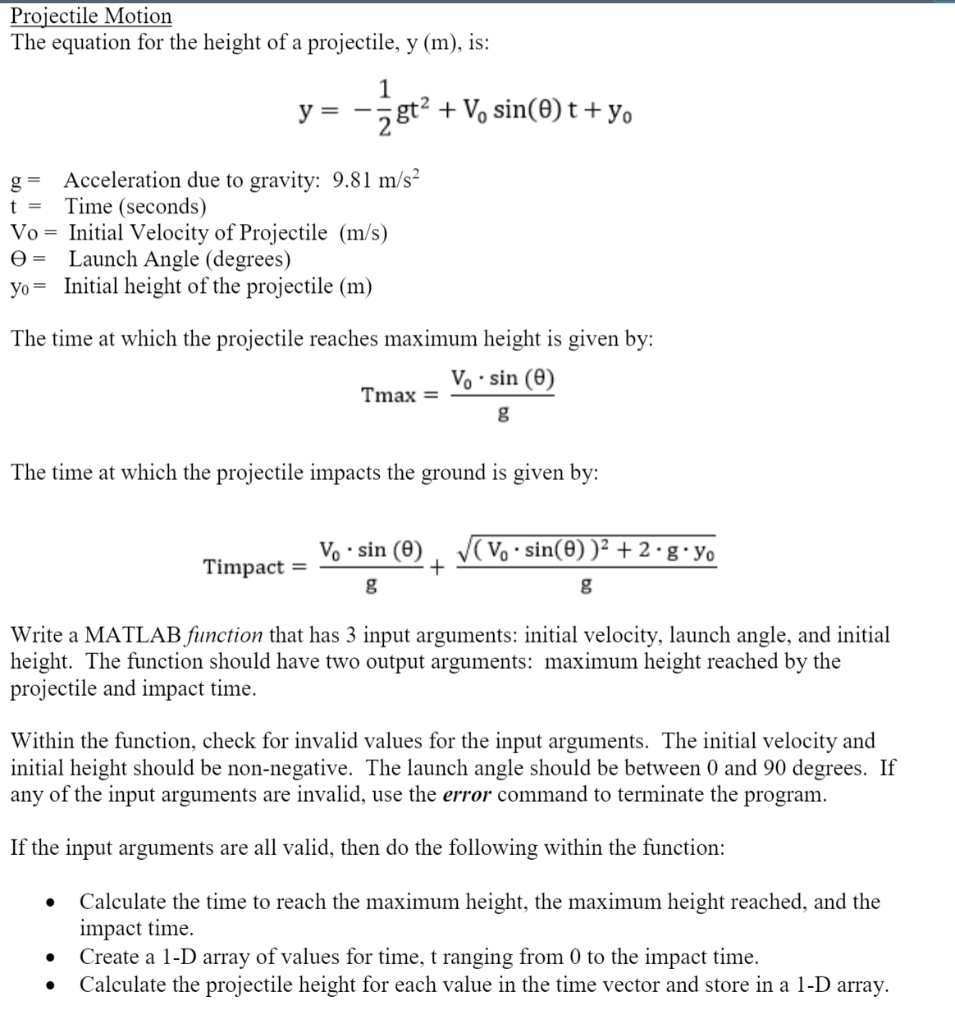 Solved Projectile Motion The equation for the height of a | Chegg.com