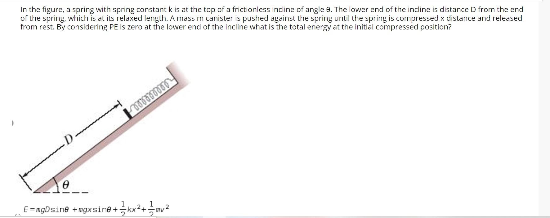 Solved In the figure, a spring with spring constant k is at | Chegg.com