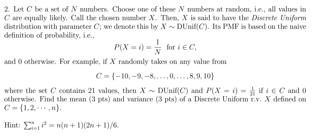 Solved 2. Let C be a set of N numbers. Choose one of these N | Chegg.com