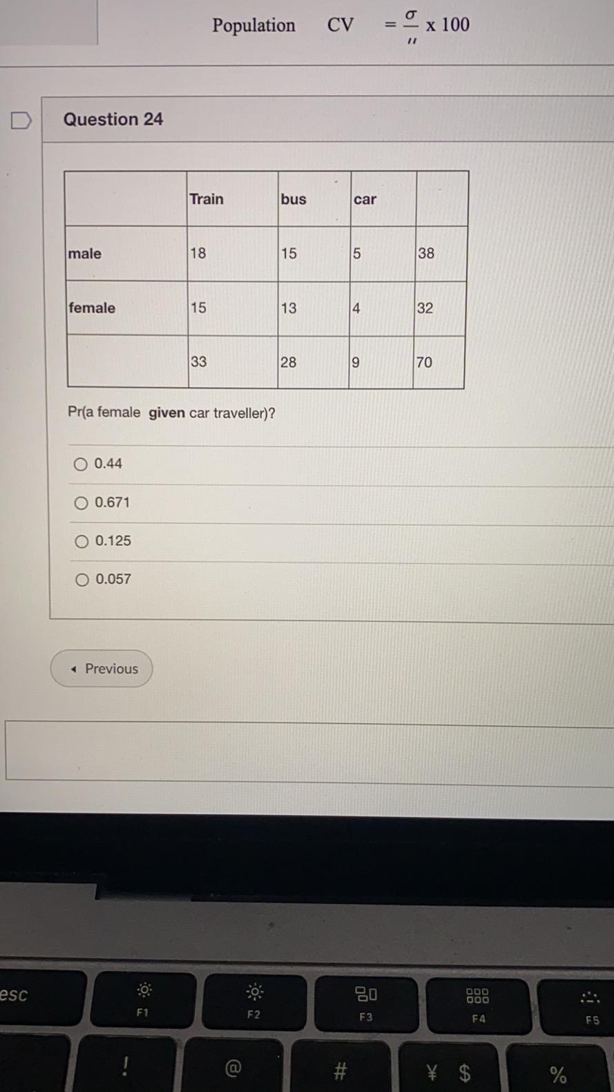Solved Population CV 6 s. x 100 Question 24 Train bus car | Chegg.com