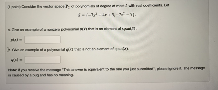 Solved (1 point) Consider the vector space P2 of polynomials | Chegg.com