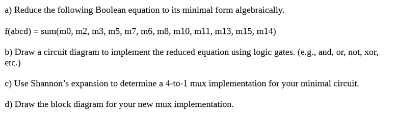 Solved a) Reduce the following Boolean equation to its | Chegg.com