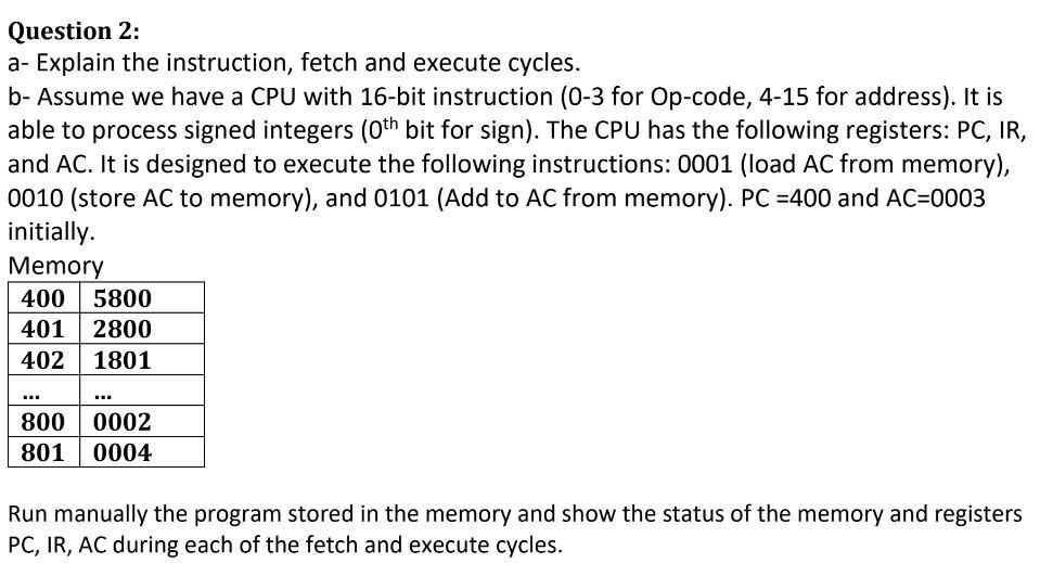 Solved Question 2: a- Explain the instruction, fetch and | Chegg.com