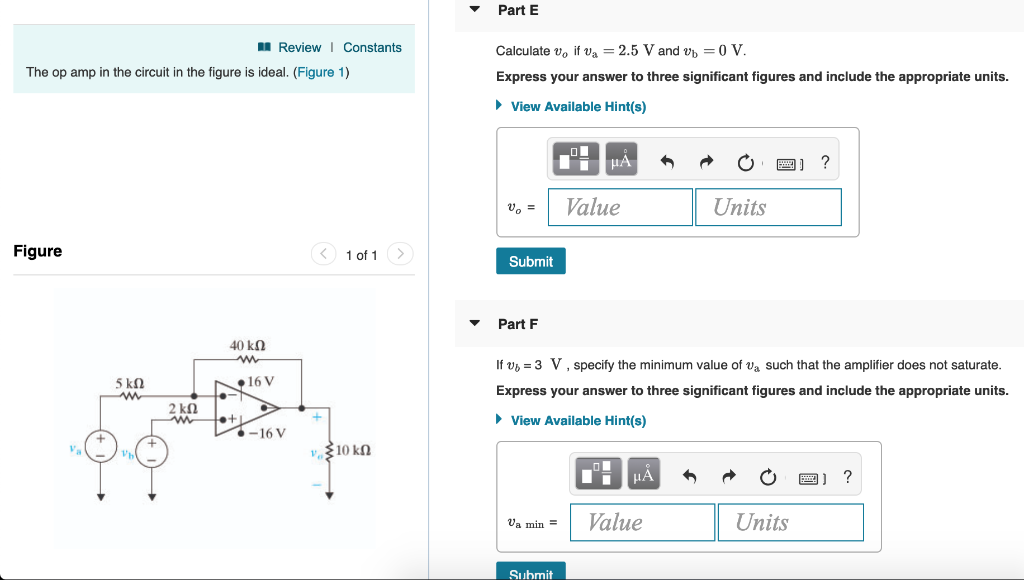 Solved Part A ReviewI Constants Calculate vo if va 1.5 V and | Chegg.com