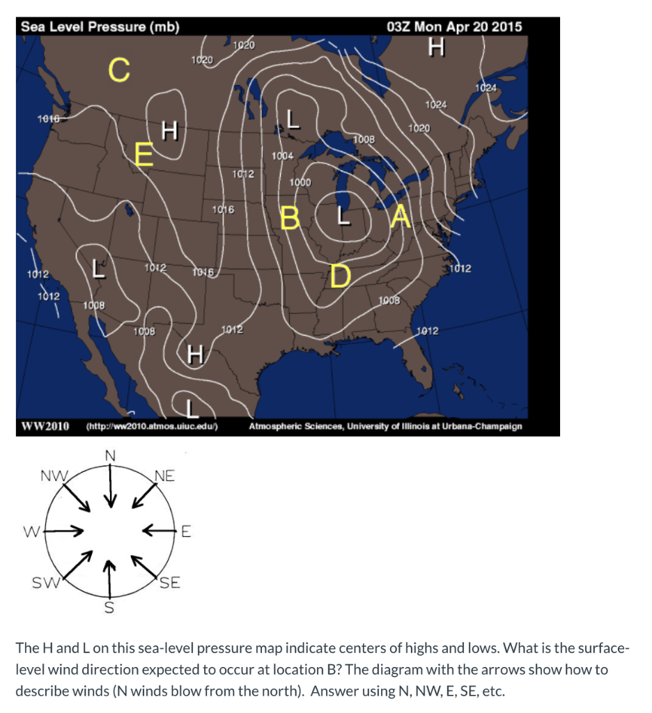 Solved Sea Level Pressure (mb) 03Z Mon Apr 20 2015 1020 1020 | Chegg.com