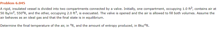 Solved Problem 6.045 A rigid, insulated vessel is divided | Chegg.com