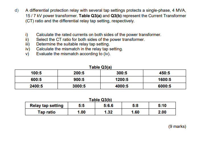 Solved helpd) ﻿A differential protection relay with several | Chegg.com