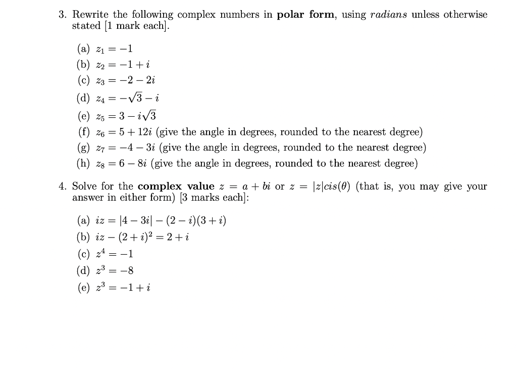 Solved 3. Rewrite the following complex numbers in polar | Chegg.com