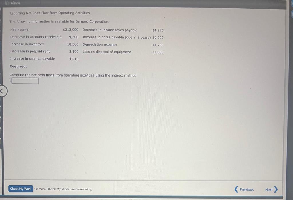 Solved Reporting Net Cash Flow from Operating Activities The | Chegg.com