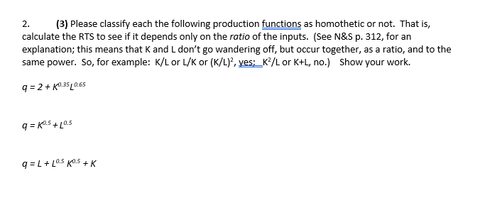 Solved 2. (3) Please classify each the following production | Chegg.com
