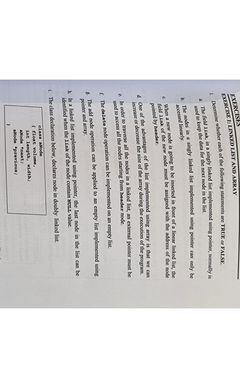 Solved EXERCISES EXERCISE 1: LINKED LIST AND ARRAY 1. | Chegg.com