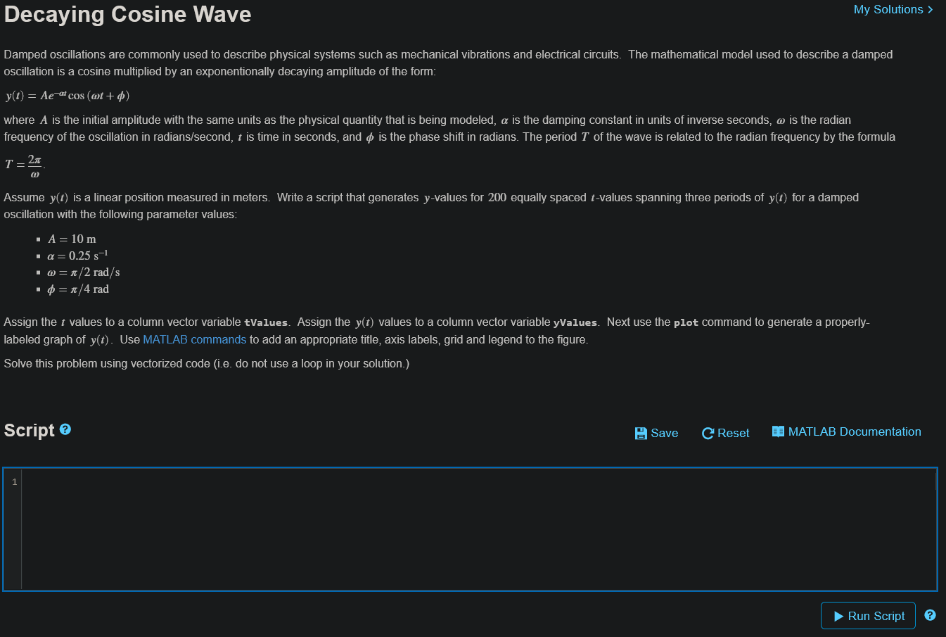 Solved Decaying Cosine Wave My Solutions > Damped | Chegg.com