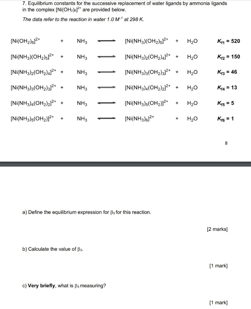 7. Equilibrium constants for the successive | Chegg.com
